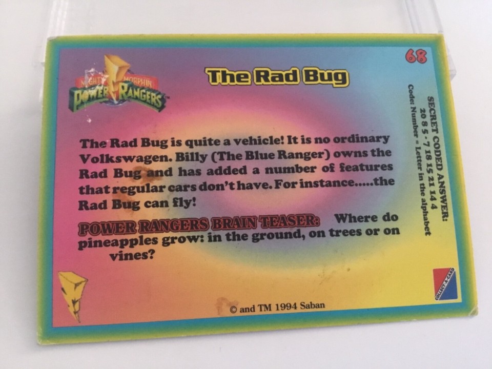 1994 Collect-A-Card Mighty Morphin Power Rangers Series 2 The Rad Bug ...