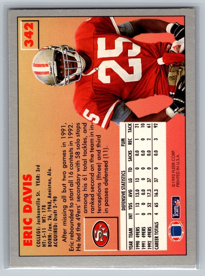 1993 Fleer Football #342 Eric Davis San Francisco 49ers | eBay