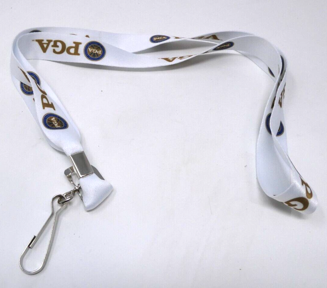 PGA ID BADGE LANYARD White W/ Golden Logo & Lettering NEW Pro Golf ...