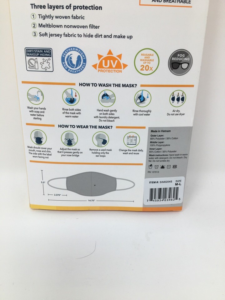 Cloth Face Masks Skin360 Premium Reusable Cloth Adult New in Box 6 Pack ...