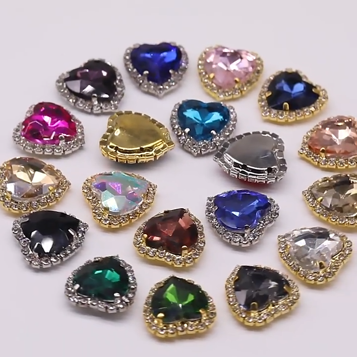20 pcs Sew On Crystal Rhinestone diamond Faceted Glass Heart Jewels ...
