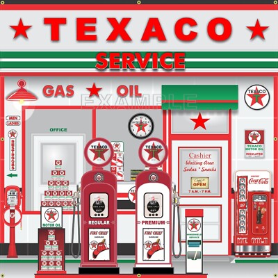 TEXACO GAS SERVICE STATION SCENE BANNER SIGN GARAGE ART MURAL VARIOUS ...