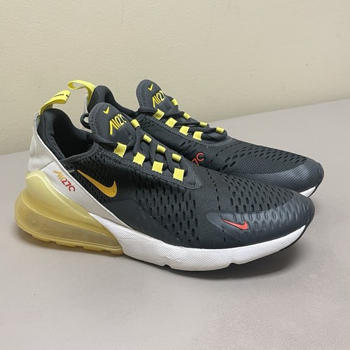 Nike Air Max 270 Running Shoes Men 9 Gray Yellow Extra Smile Sneakers ...