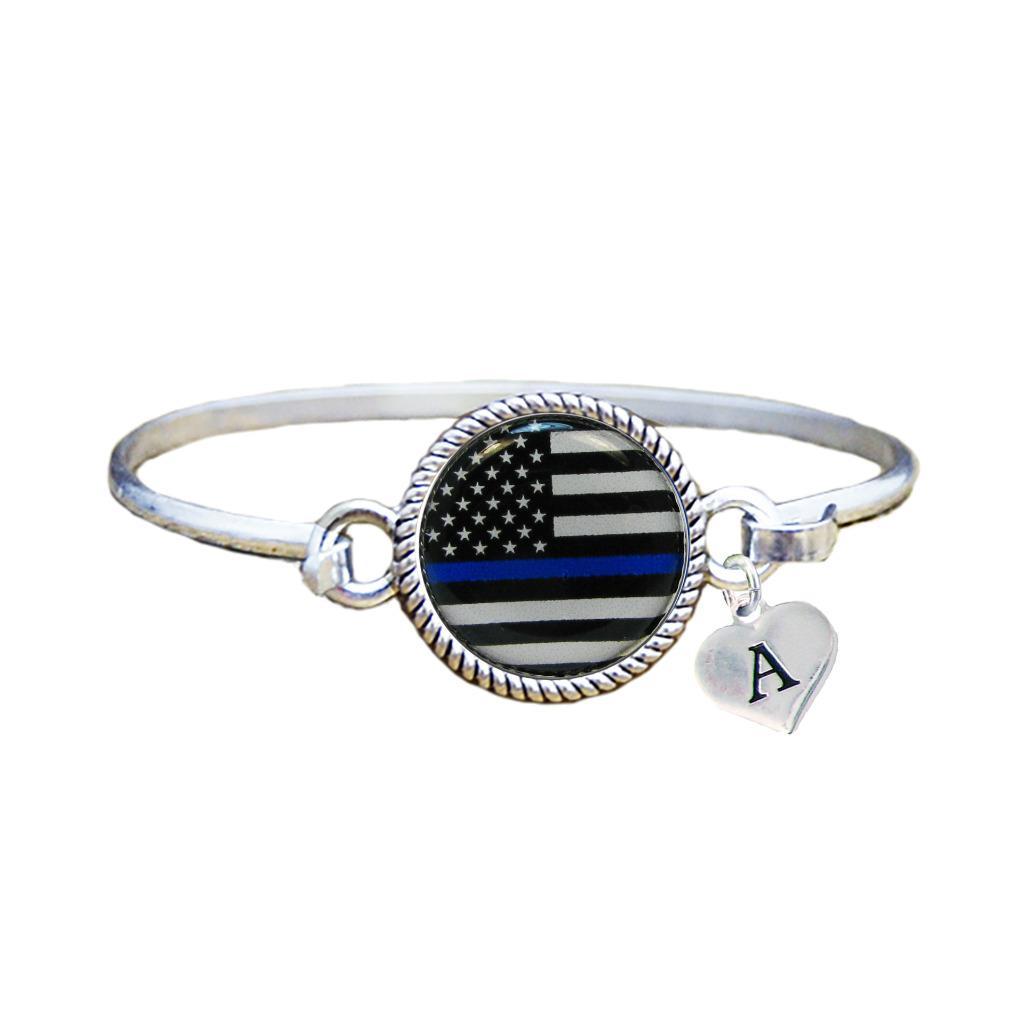 Custom Police Appreciation Thin Blue Line Silver Bracelet Jewelry ...