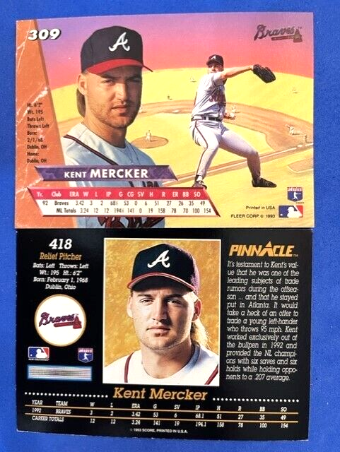 MLB - Kent Mercker 1993 Fleer Ultra & 1993 Pinnacle Baseball - Braves ...