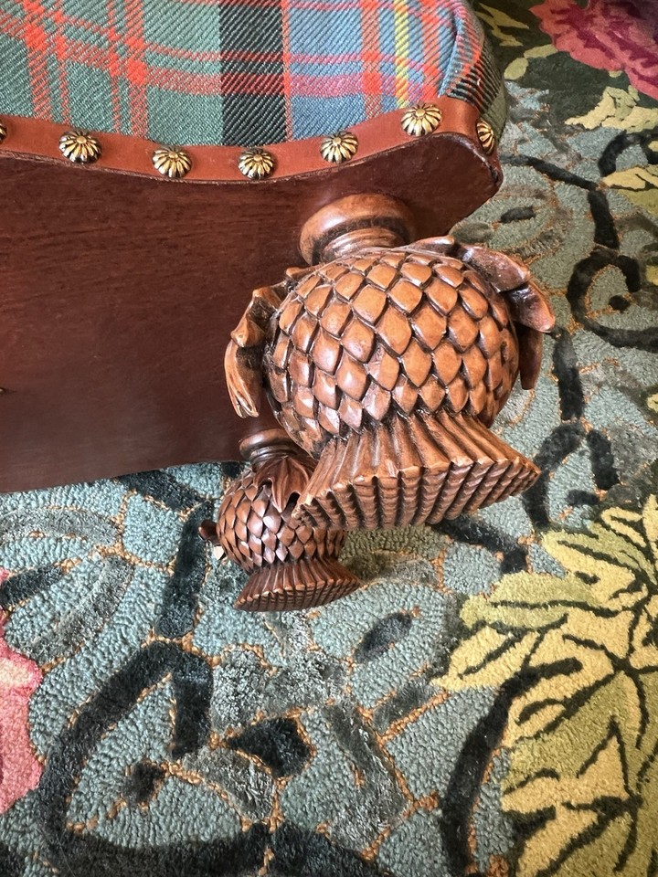 Rare Mackenzie Childs Vintage Thistle Blue Tartan Footstool Ottoman ...