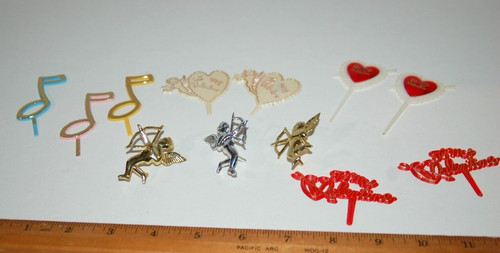 Vintage Valentines Cupcake Cake Topper Decorations Picks Cupid Music ...