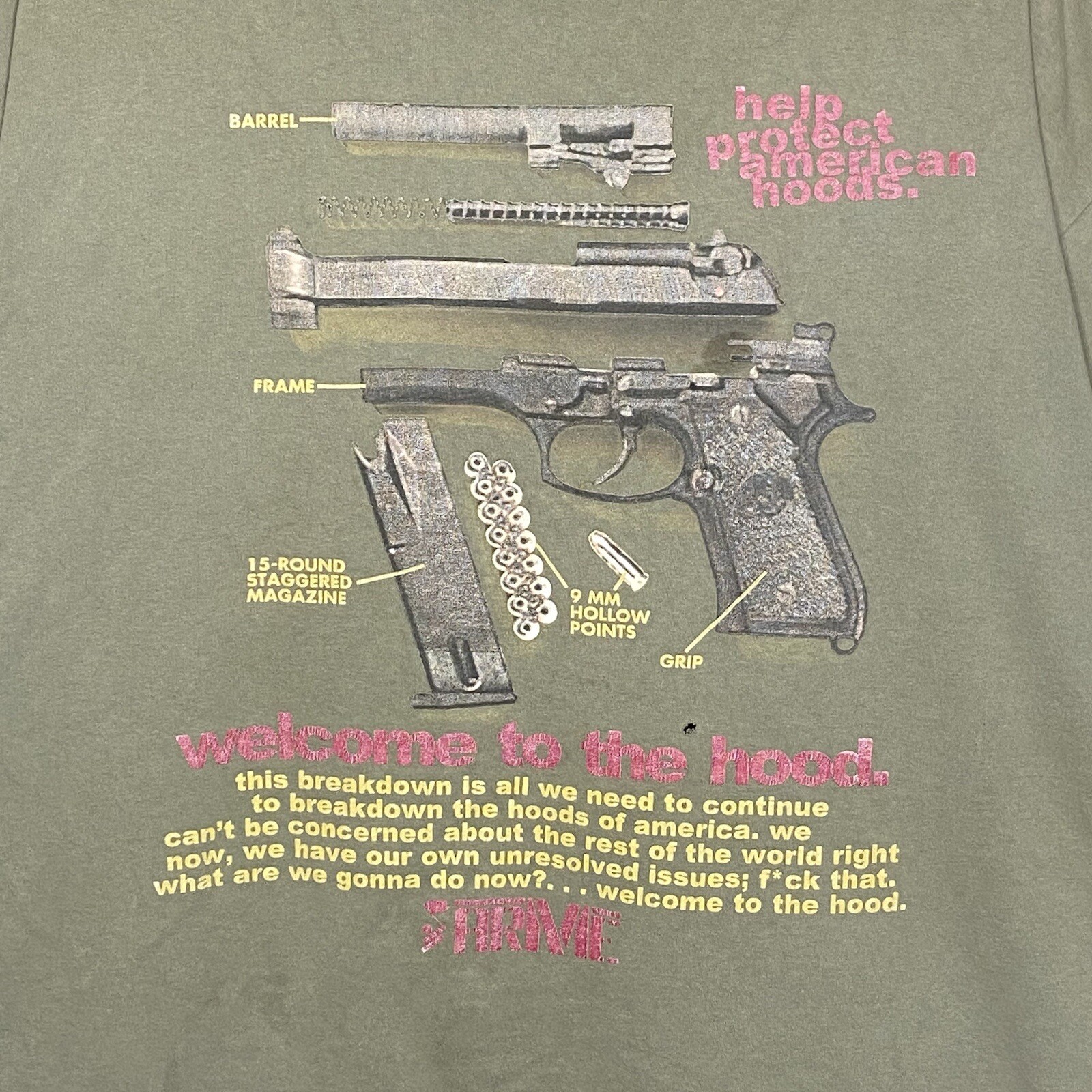 Vintage 90s ARME “Welcome To The Hood” Gun Tee XL - Gem