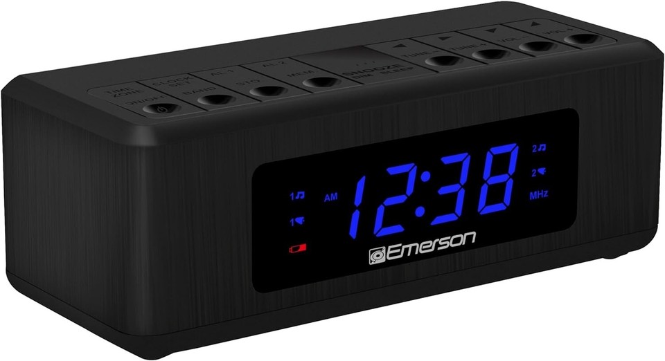 Emerson AM/FM Dual Alarm Clock Radio with 0.6" Blue LED Display, Black ...