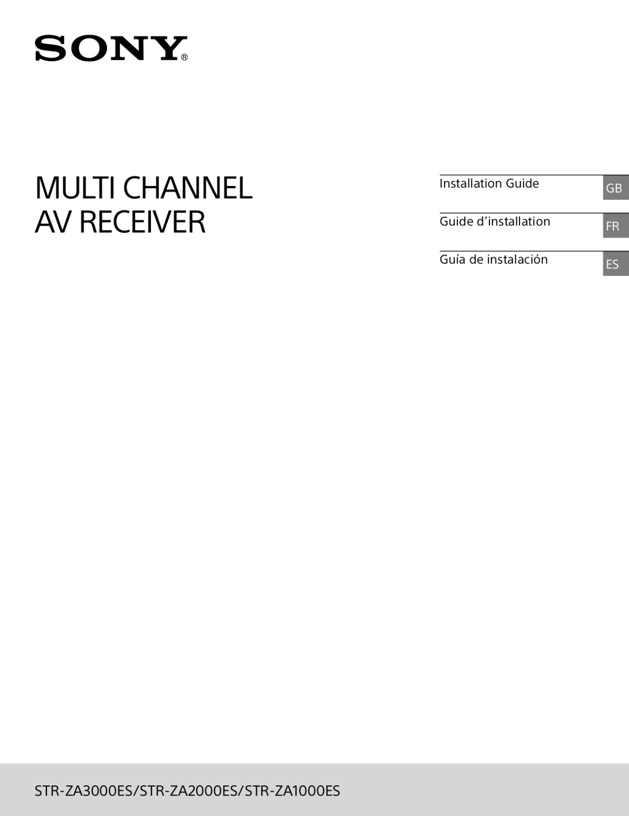 Sony STR-ZA3000 / STR-ZA2000ES / STR-ZA1000ES Installation Manual FREE ...