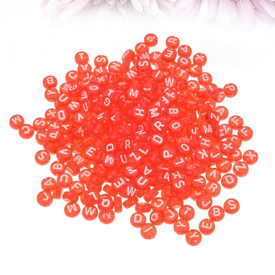 400pcs Acrylic Beads Accessories Red English Letter Beads DIY ...