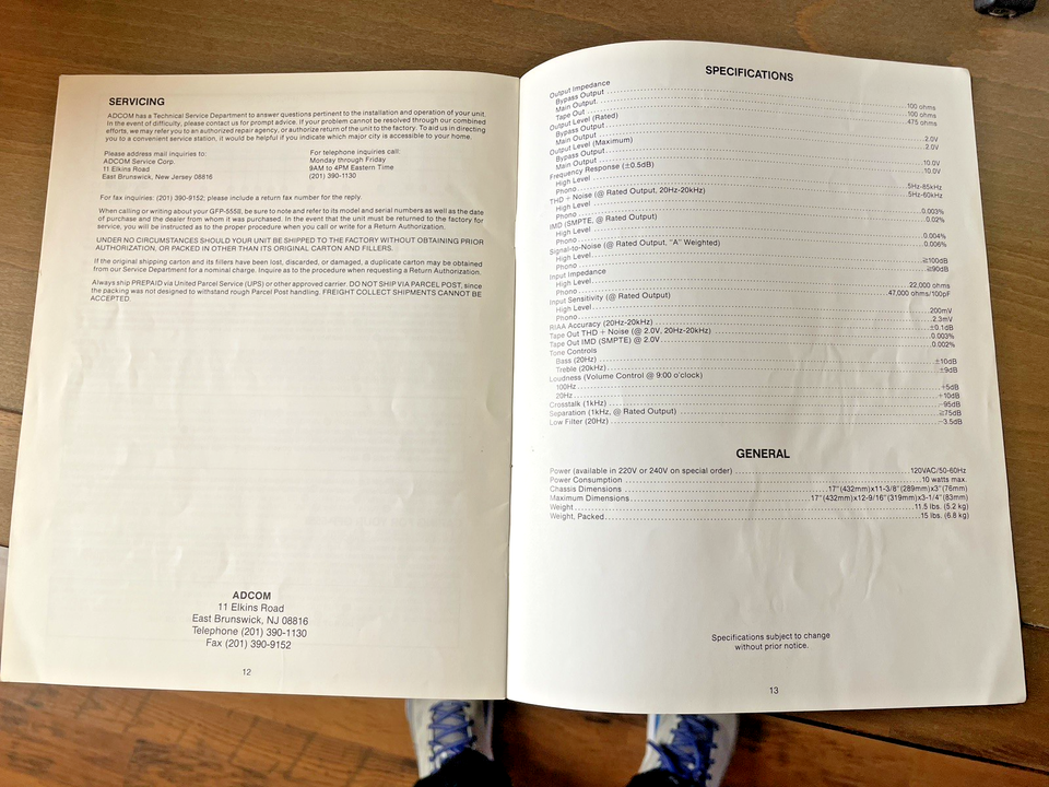 ADCOMGFP-555II PREAMPLIFIER OPERATING INSTRUCTIONS / VERY GOOD ...