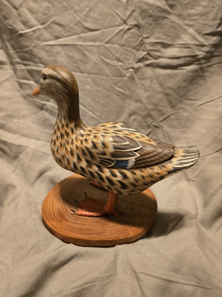 Hand Carved Hand Painted Wooden Duck Figurine Folk Art Decor Crack in ...