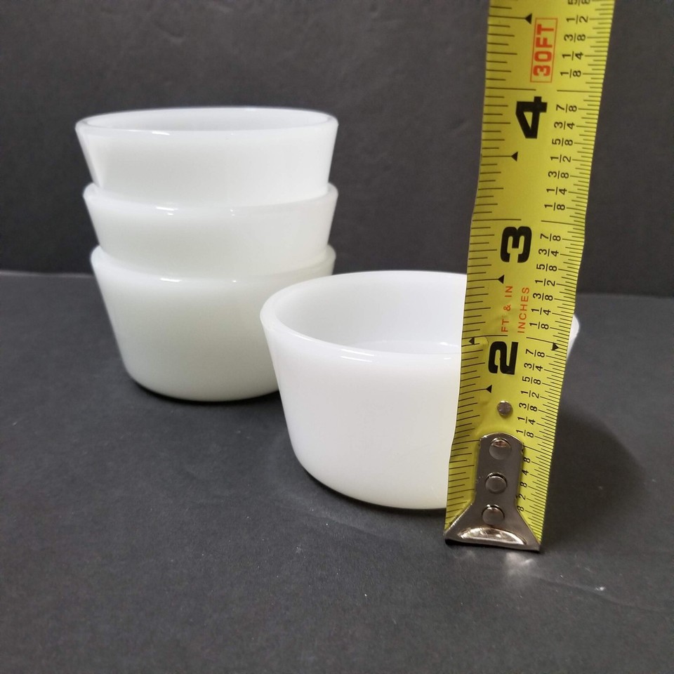 4 Glasbake Custard Cup Vintage White Milkglass Ramekin Prep Bowl Set | eBay