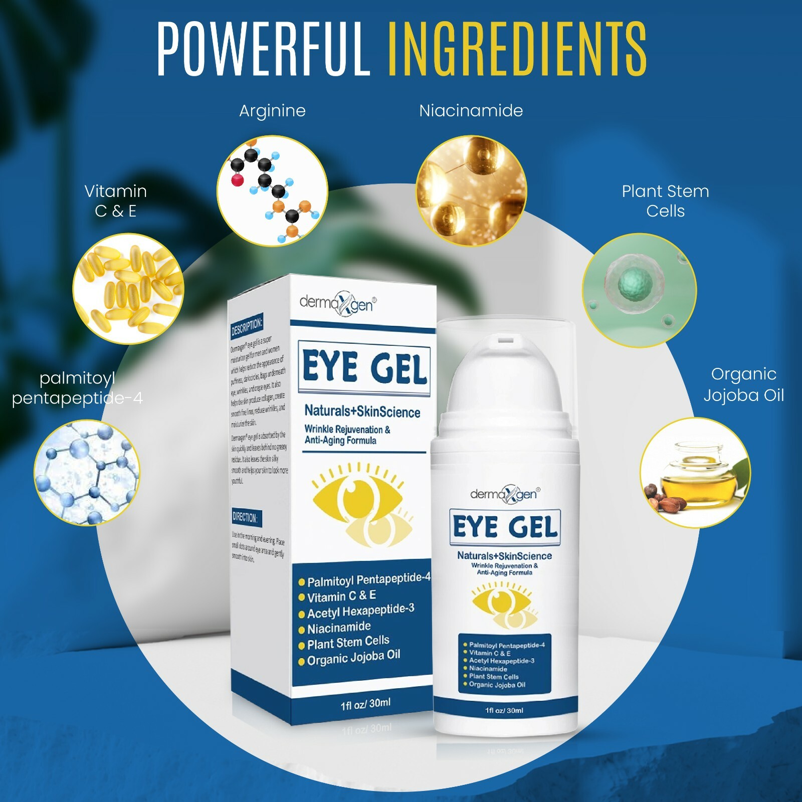 EYE GEL Matrixyl 3000 + Plant Stem cells + Arginine + Hyaluronic Acid ...