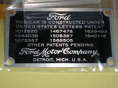 1927-1931 Ford Model A Firewall Serial ID Patent Number Plate | OE ...