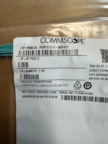 Commscope Fiber Patch Cords Bulk qty (40) OM3 10' riser rated LC duplex ...