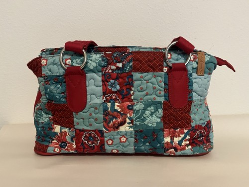 Donna Sharp Purse Patchwork Quilted Teal Aqua Burgundy Floral Handbag ...