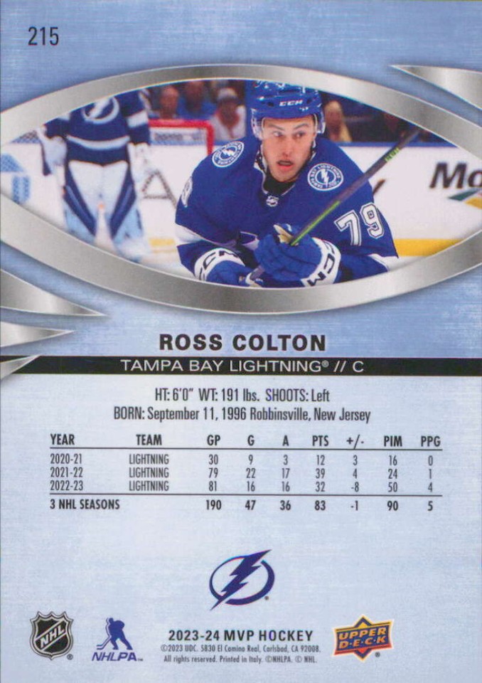 Ross Colton SP 2023-24 Upper Deck MVP #215 NHL Lightning ID:79291 | eBay