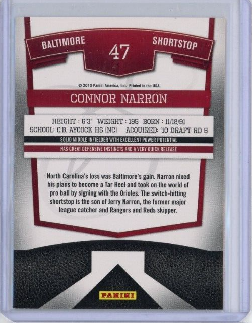 2010 Donruss Elite Extra Edition #47 Connor Narron RC - Baltimore ...