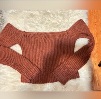 Dark Orange Off Shoulder Sweater Size:L fit M | eBay
