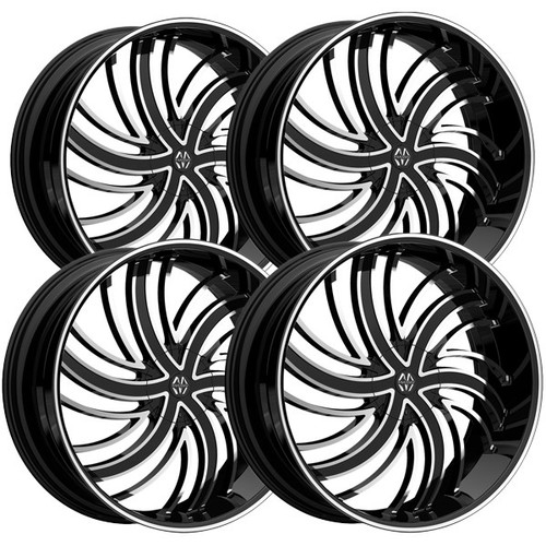 (Qty 4) Massiv 924 Tsunami 22x8.5 5x115/5x120 +15mm Black/Machined ...