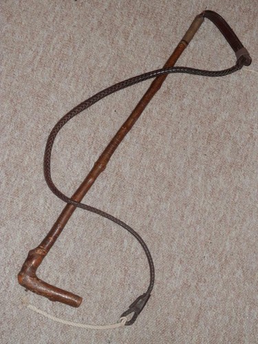 Antique Rustic Ash Hunting Whip W/ Original Plaited Leather Lash & Gate ...