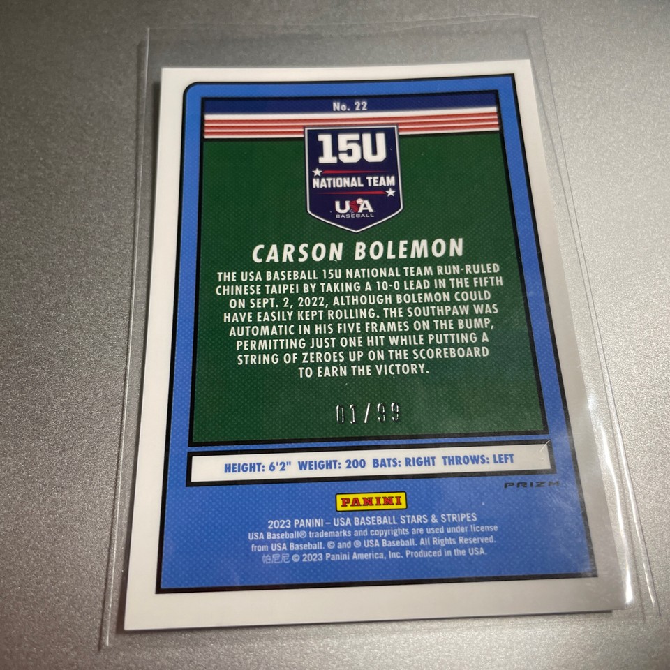 2023 Panini Stars & Stripes Carson Bolemon #22! WHITE STARS SP #'d /99 ...