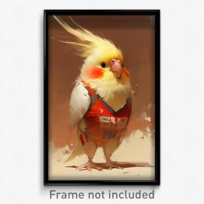 Art Poster - Cockatiel Feeling Triumphant Wearing Disgusted Volleyball ...