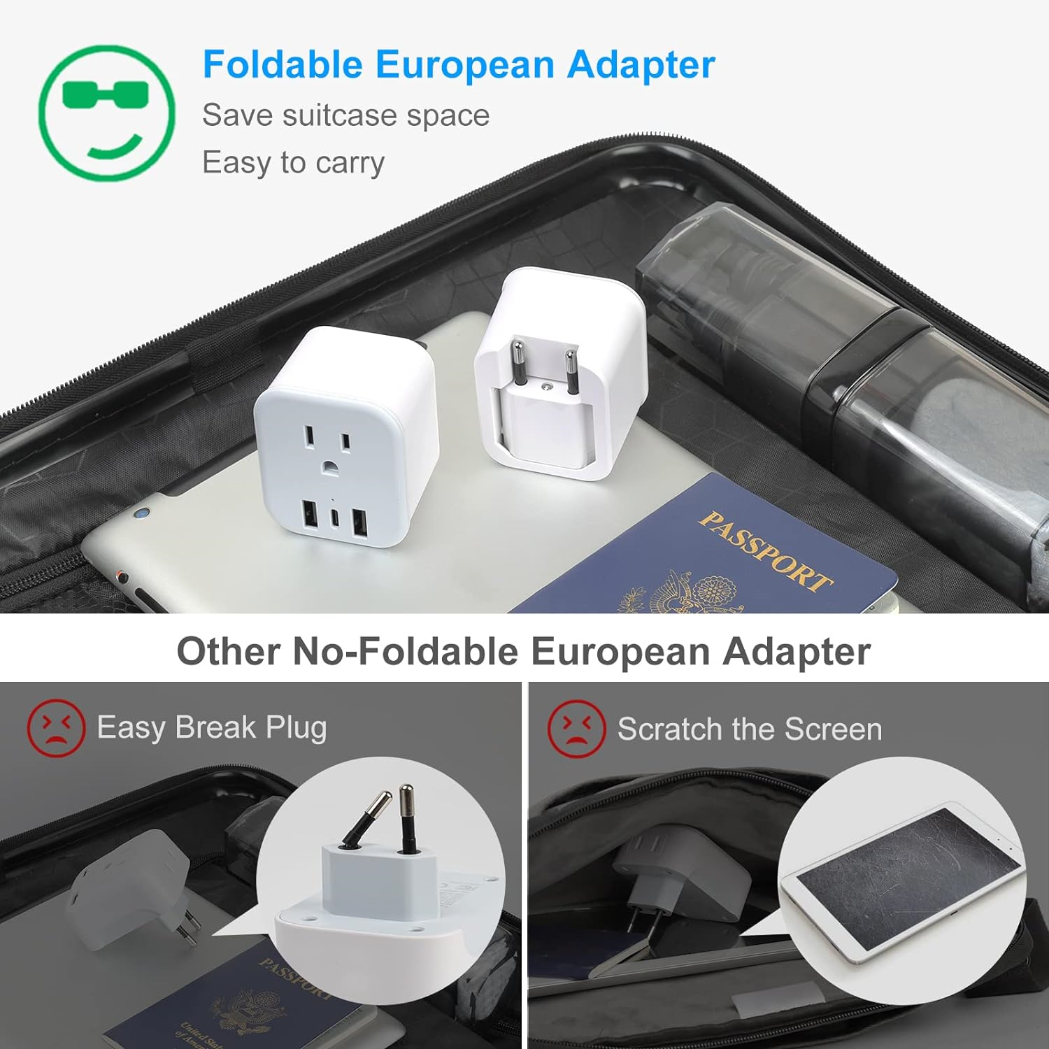 European Travel Plug Adapter Foldable International Power Plug Adapter ...
