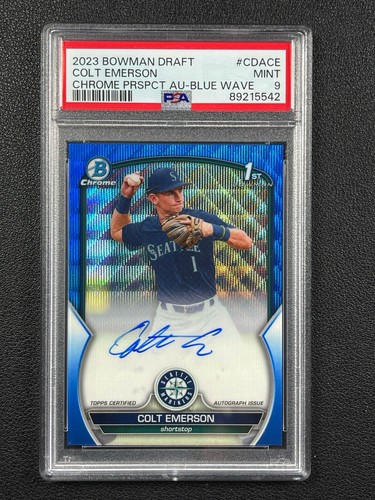 COLT EMERSON PSA 9 2023 BOWMAN CHROME DRAFT BLUE WAVE REFRACTOR AUTO ...