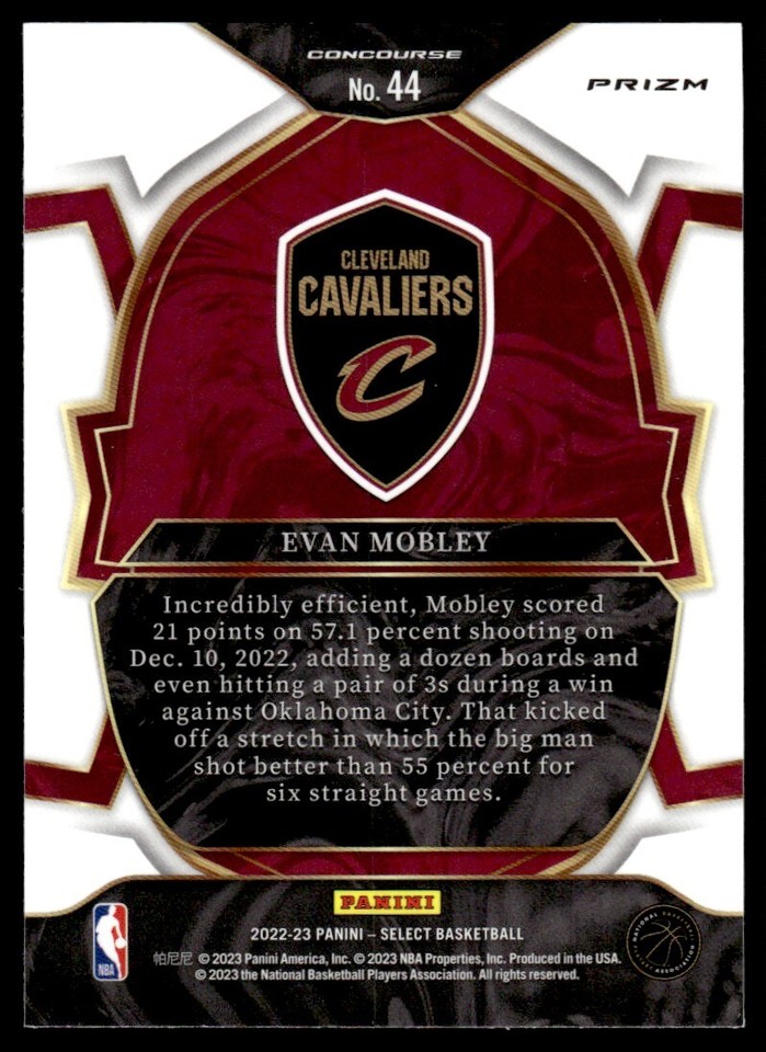 Evan Mobley 2022-23 Panini Select Prizm Card Concourse Green White ...