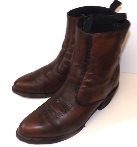 LAREDO Western Ankle BOOTS Vtg Mens Side Zip Brown Leather Booties 8.5 ...
