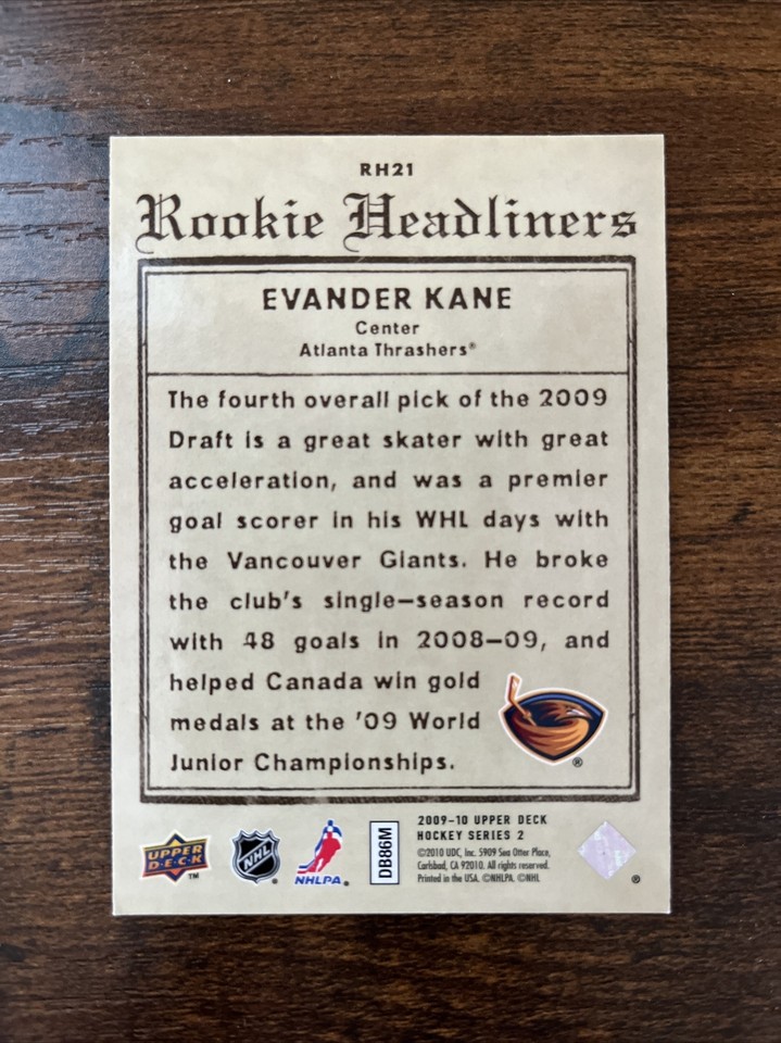 2009-10 Upper Deck Rookie Headliners Evander Kane #RH21 Rookie RC ...