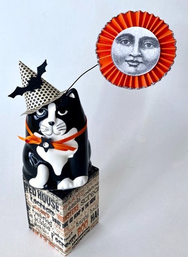 Halloween Black Cat Assemblage Man in the Moon Handcrafted OOAK Not Spooky NEW | eBay
