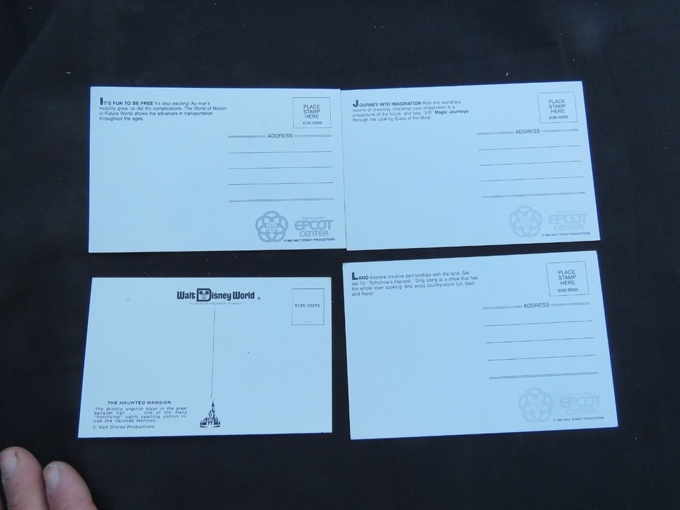(3) Walt Disney Epcot Center 1982 Postcards + (1) Disney World Haunted ...