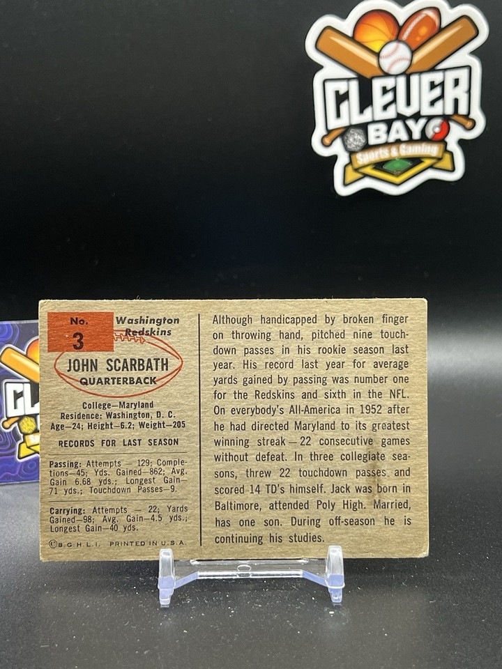 1954 Bowman football card #3 John Scarbath Washington Redskins (CBWM ...