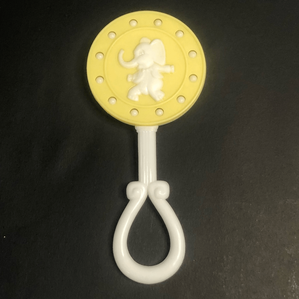 vintage 80s yellow plastic baby rattle elephant toy round 5 inch | eBay
