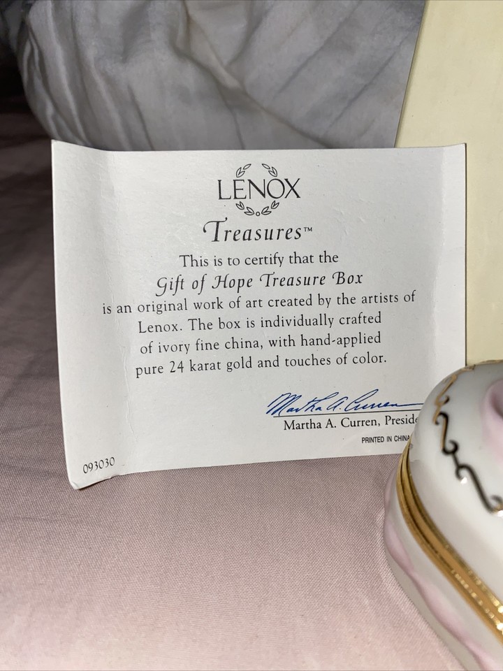 LENOX Treasures Gift of Hope Treasure Box Trinket Box Certificate 24K ...
