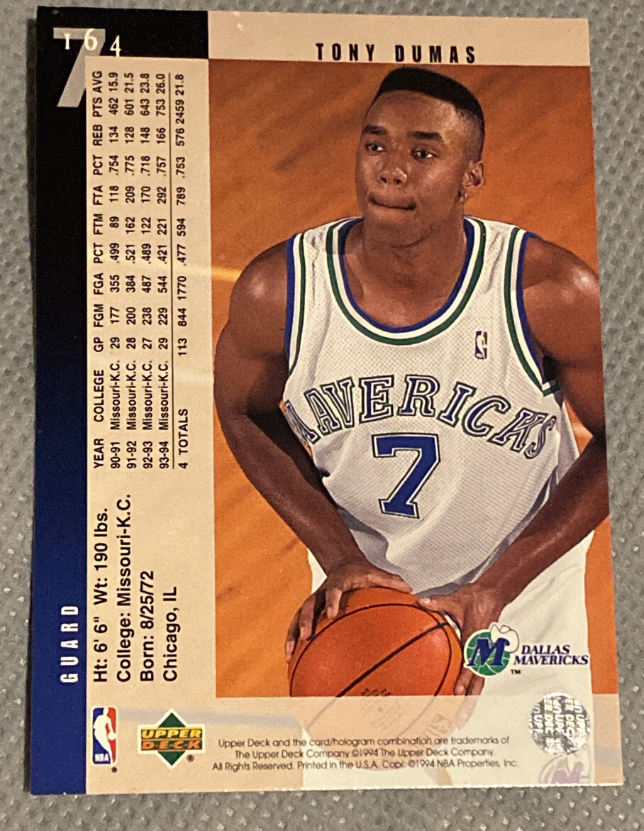 1994-95 Upper Deck Dallas Mavericks Basketball Card #164 Tony Dumas ...