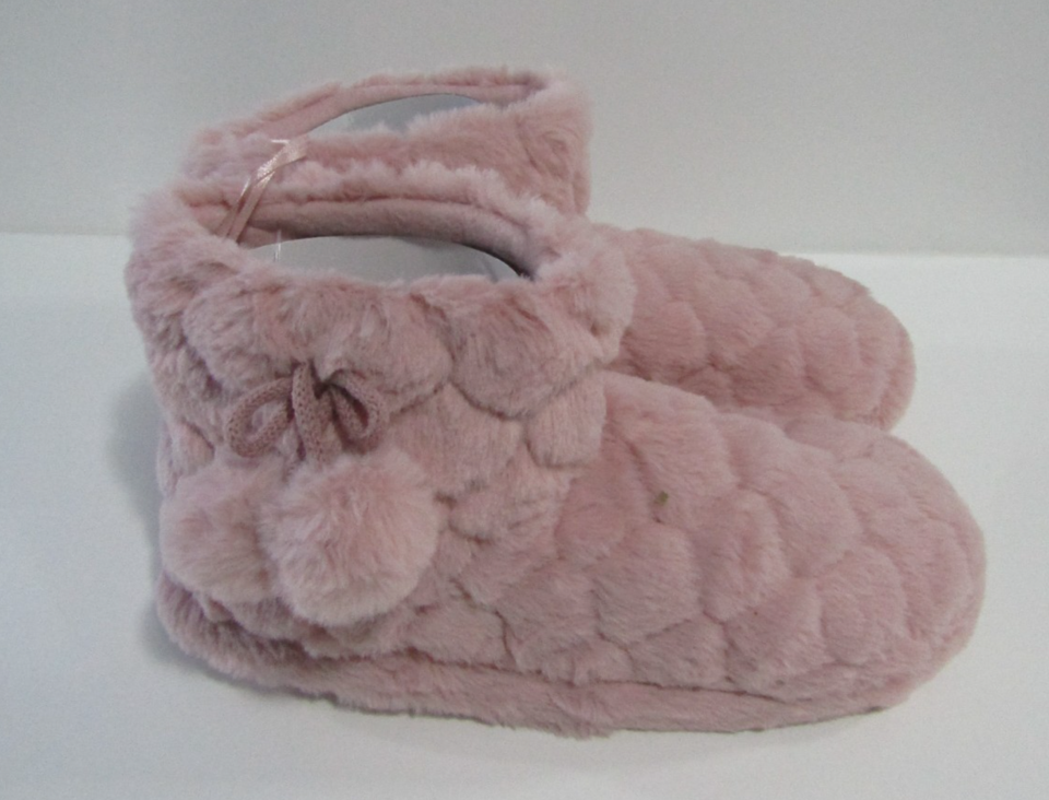 PRIMARK BOOT SLIPPERS PINK FLUFFY MEMORY FOAM BOOTIES POM POMS COSY UK ...