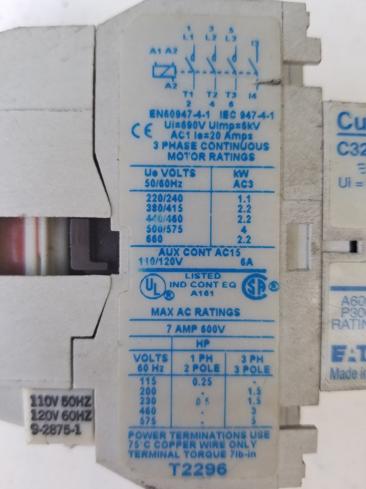Cutler-Hammer Contactor AE16ANS0, w/ Auxiliary Contact, C320KGT3 | eBay
