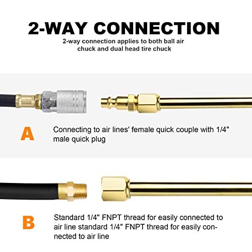 LUMITECO 2-Way Connection 13.8" Extended Air Chuck Set 1/4 in FNPT ...
