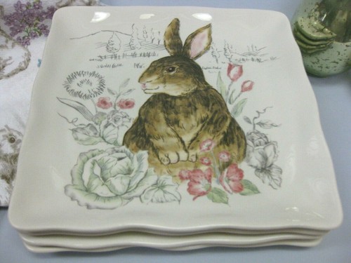 x4 MAXCERA EASTER Brown Bunny Rabbit Side Salad Plates Cabbage Spring ...