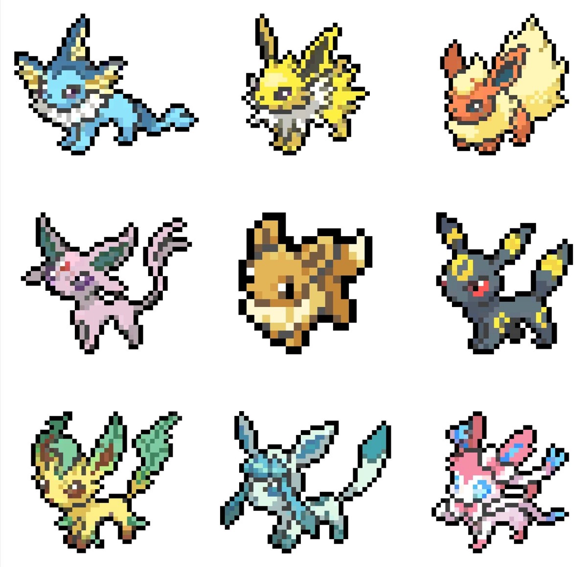 sprite sheet of pokemon, pixel art