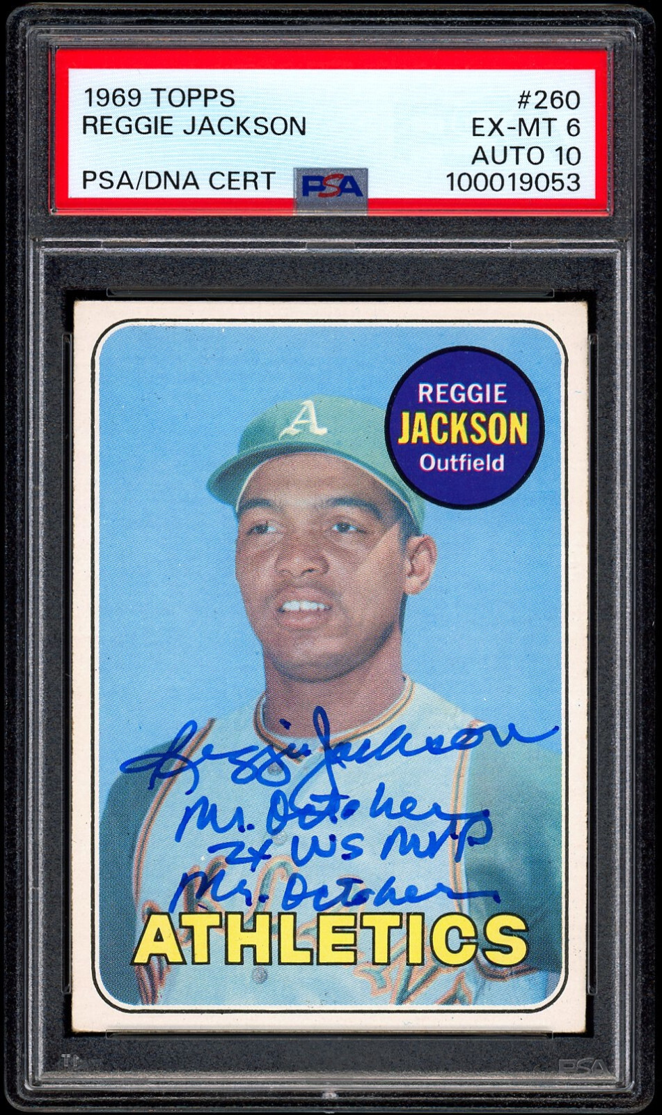 1969 Topps #260 Reggie Jackson HOF RC PSA 6 w/ 10 Auto CENTERED See ...