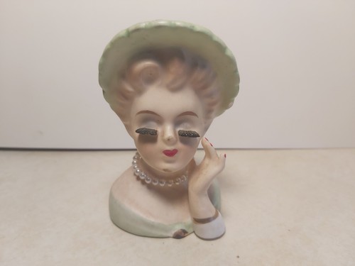 VINTAGE INARCO LADY HEAD VASE 1963 PEARL NECKLACE GREEN E-1277 ...