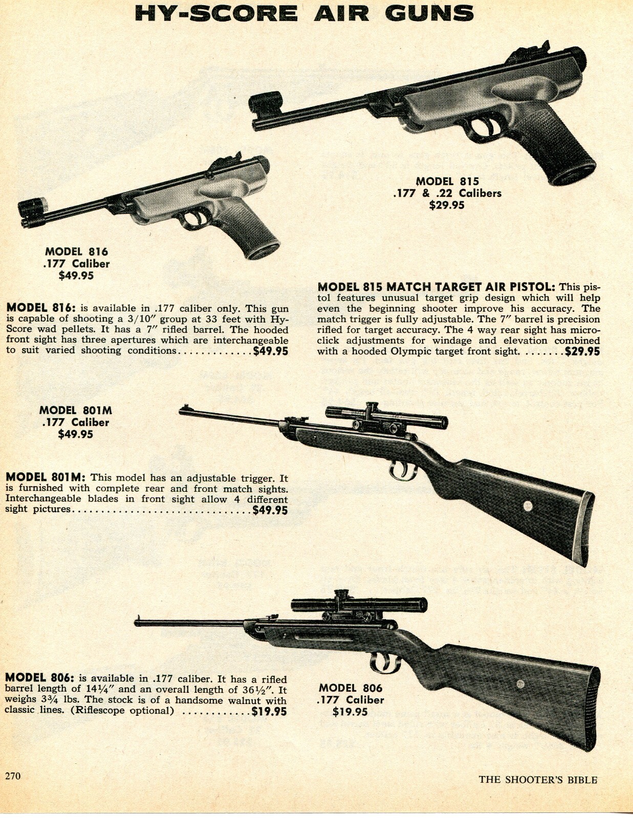 1971 Print Ad of Hy-Score Model 815 816 Pistol 801M 806 Air Rifle ...