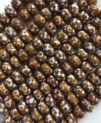 120 Handmade Lampwork Glass Rondelle Beads Brown White Bumpy Raised Dot ...