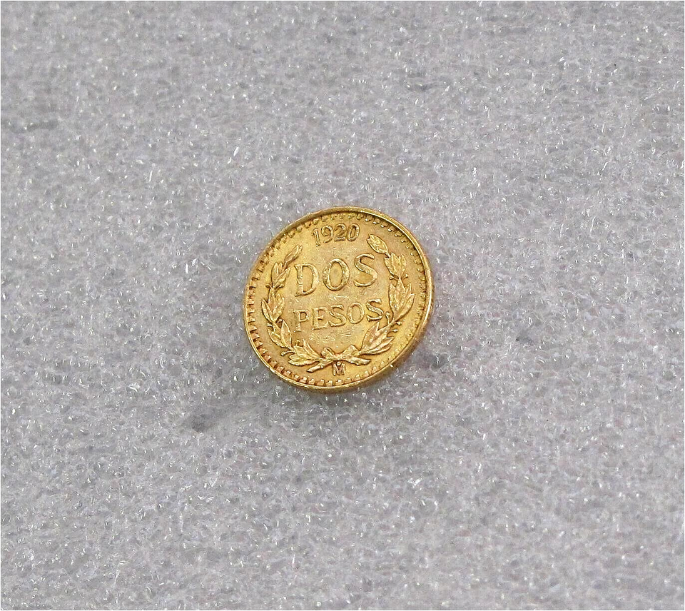 1920 Mexico Gold Dos Pesos Two Pesos Coin 0.0482 Troy Oz. Superb Luster ...